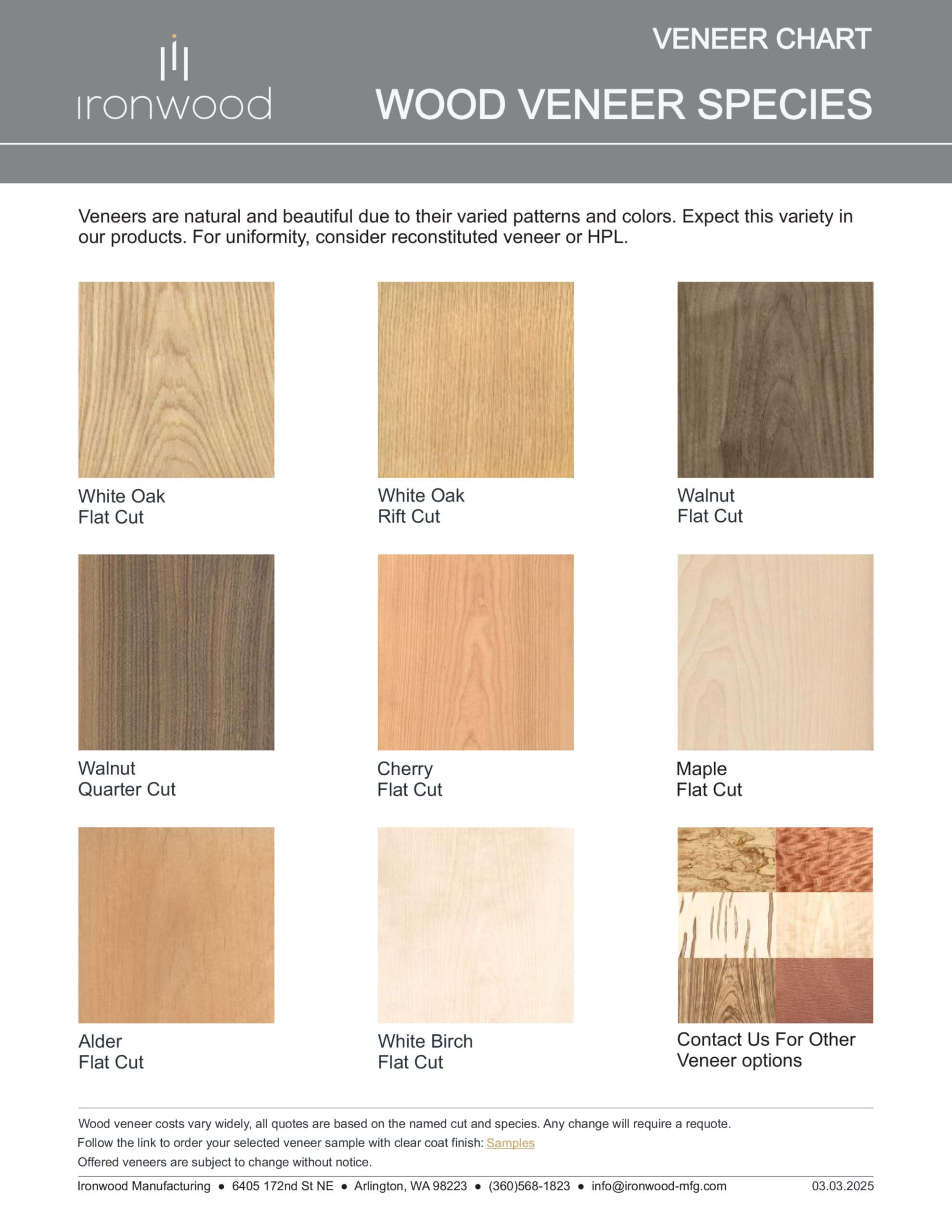 Wood Veneer Species (Chart) | Ironwood Manufacturing