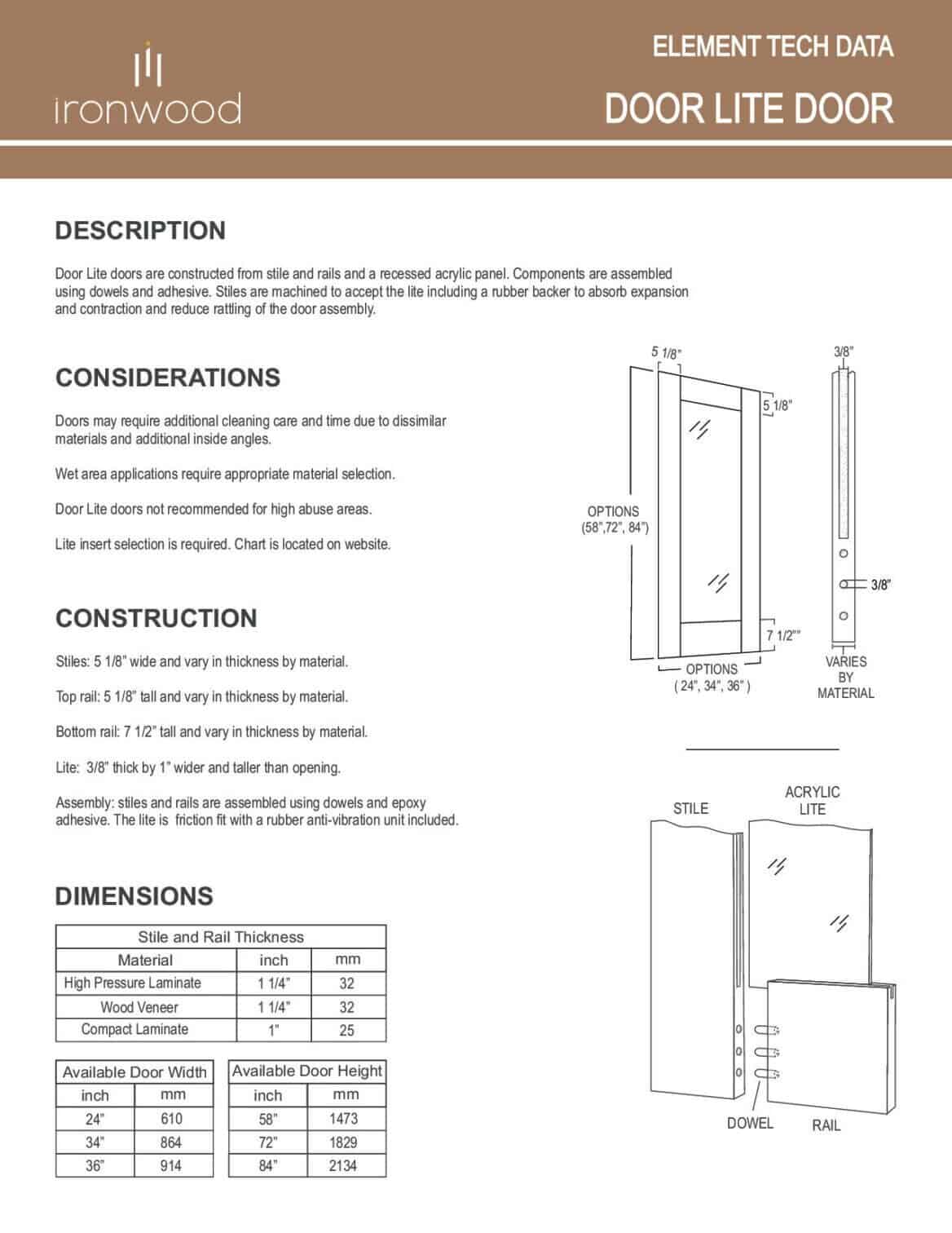 Door Lite (Technical Data) | Ironwood Manufacturing