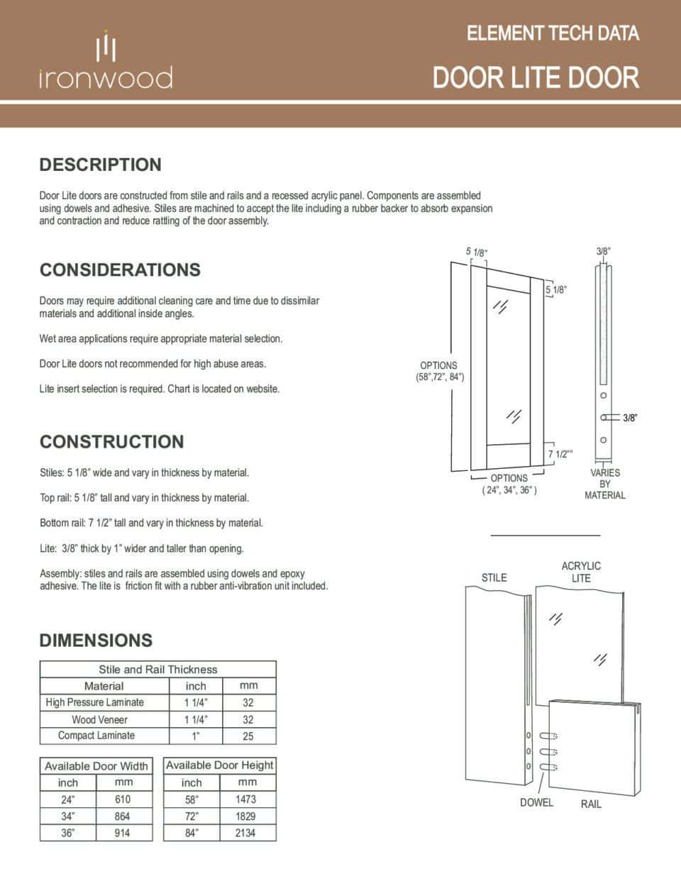 Door Lite (Technical Data) | Ironwood Manufacturing