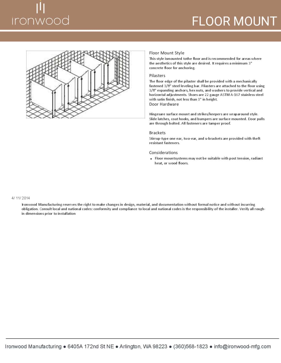 Floor Mounted Partitions (Technical Data) | Ironwood Manufacturing