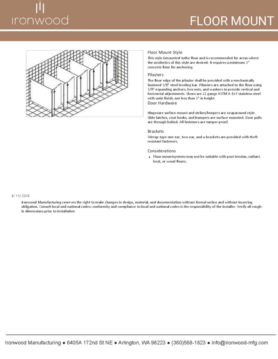 Floor Mounted Partitions (Technical Data) | Ironwood Manufacturing