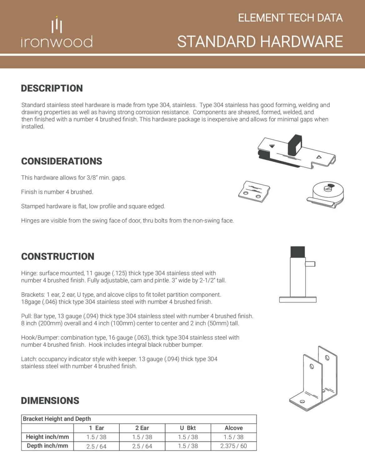 Standard Hardware (Technical Data) | Ironwood Manufacturing