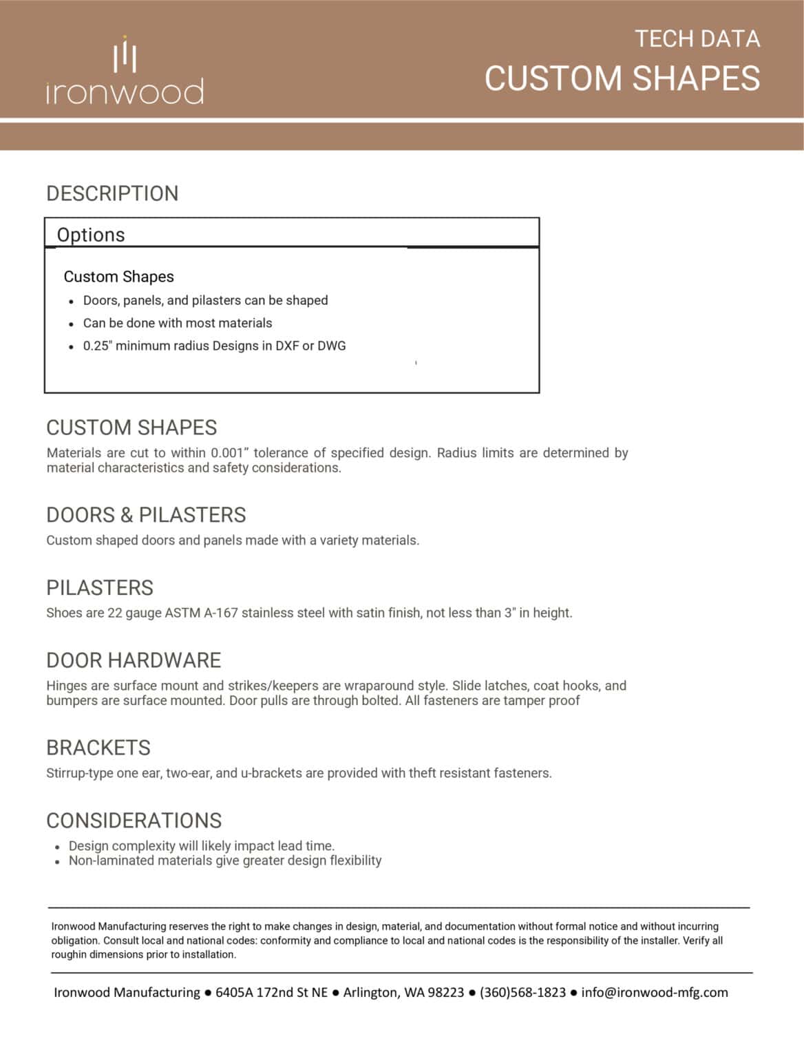 Custom Shape Door (Technical Data) | Ironwood Manufacturing