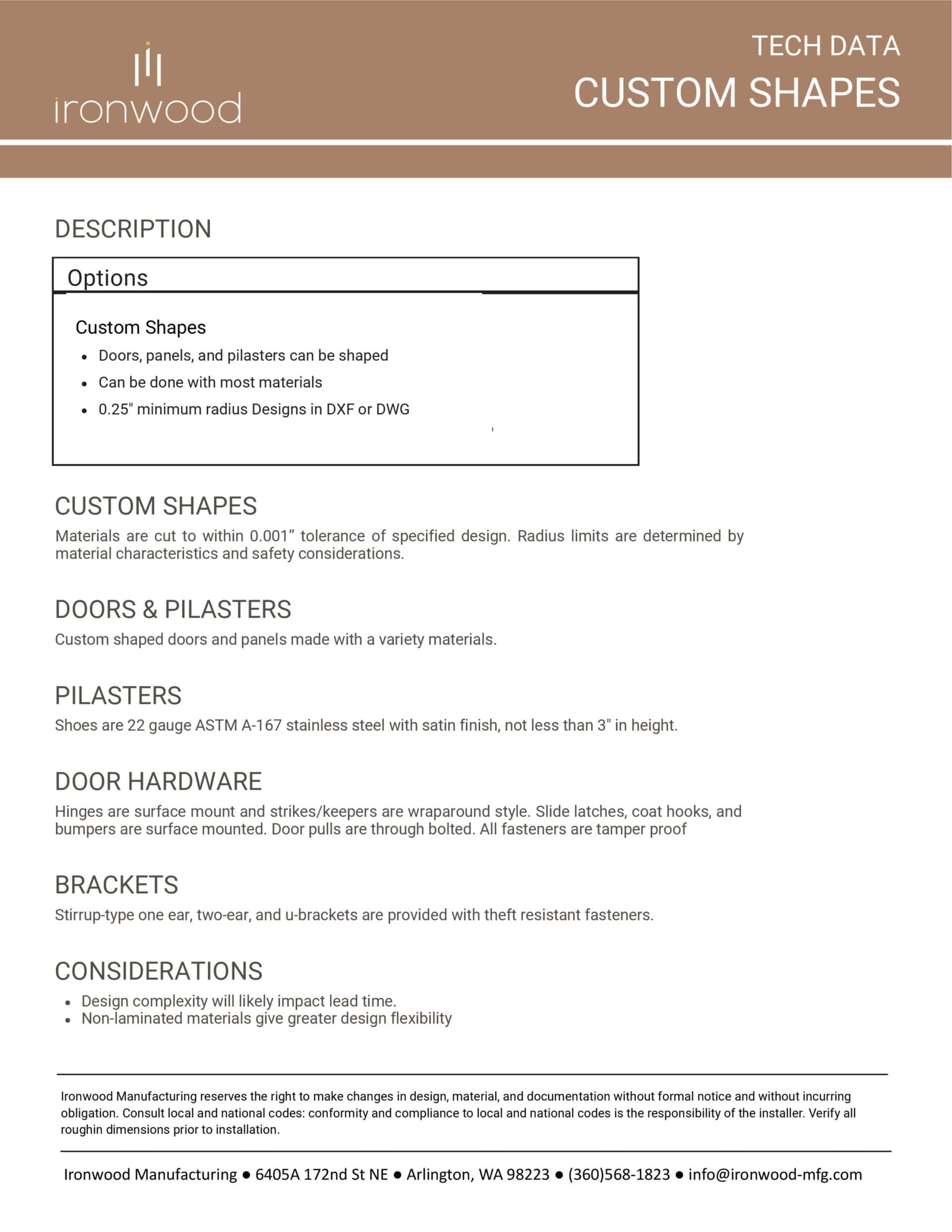 Custom Shape Door (Technical Data) | Ironwood Manufacturing
