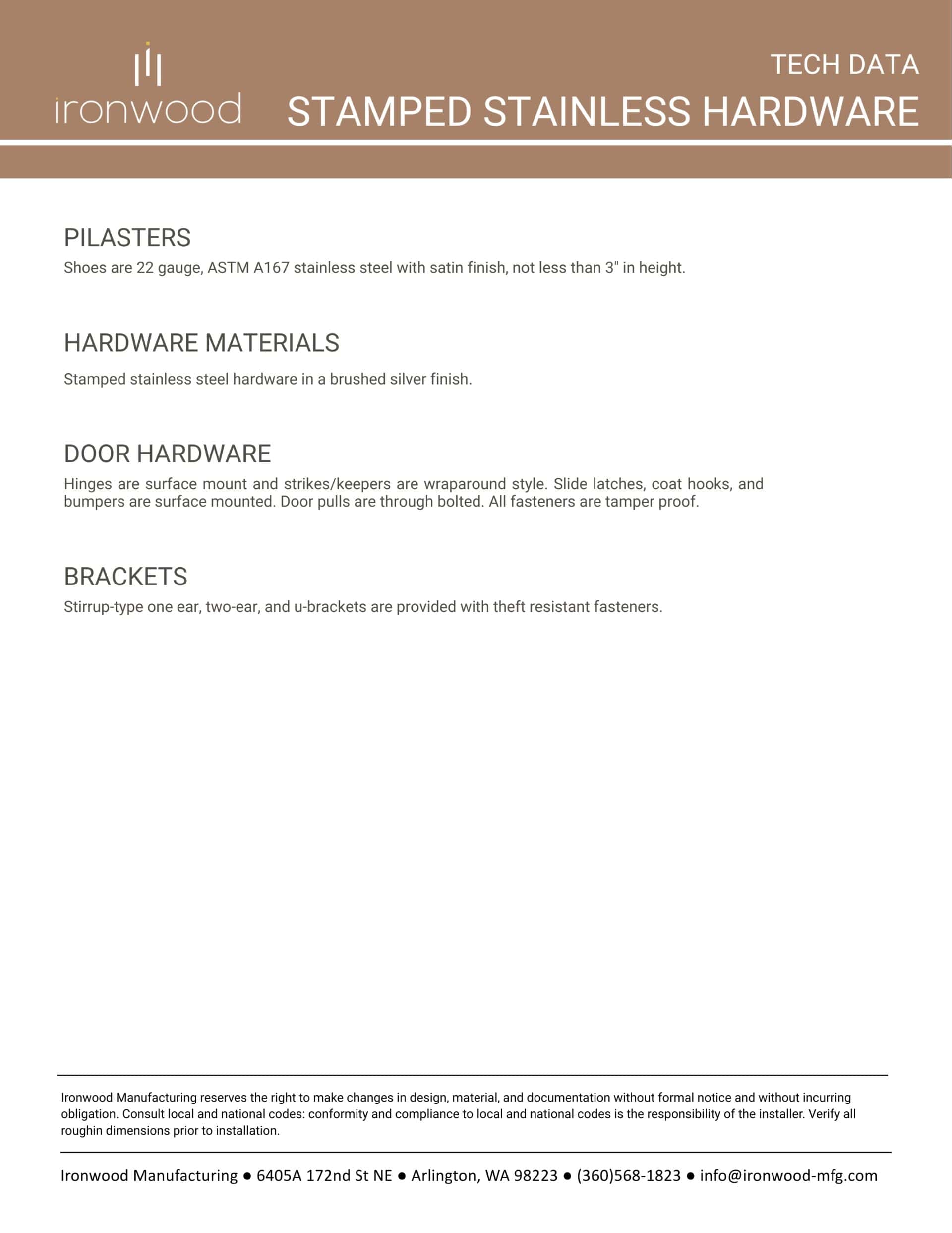 Stamped Stainless Steel Hardware Technical Data | Toilet Partitions ...
